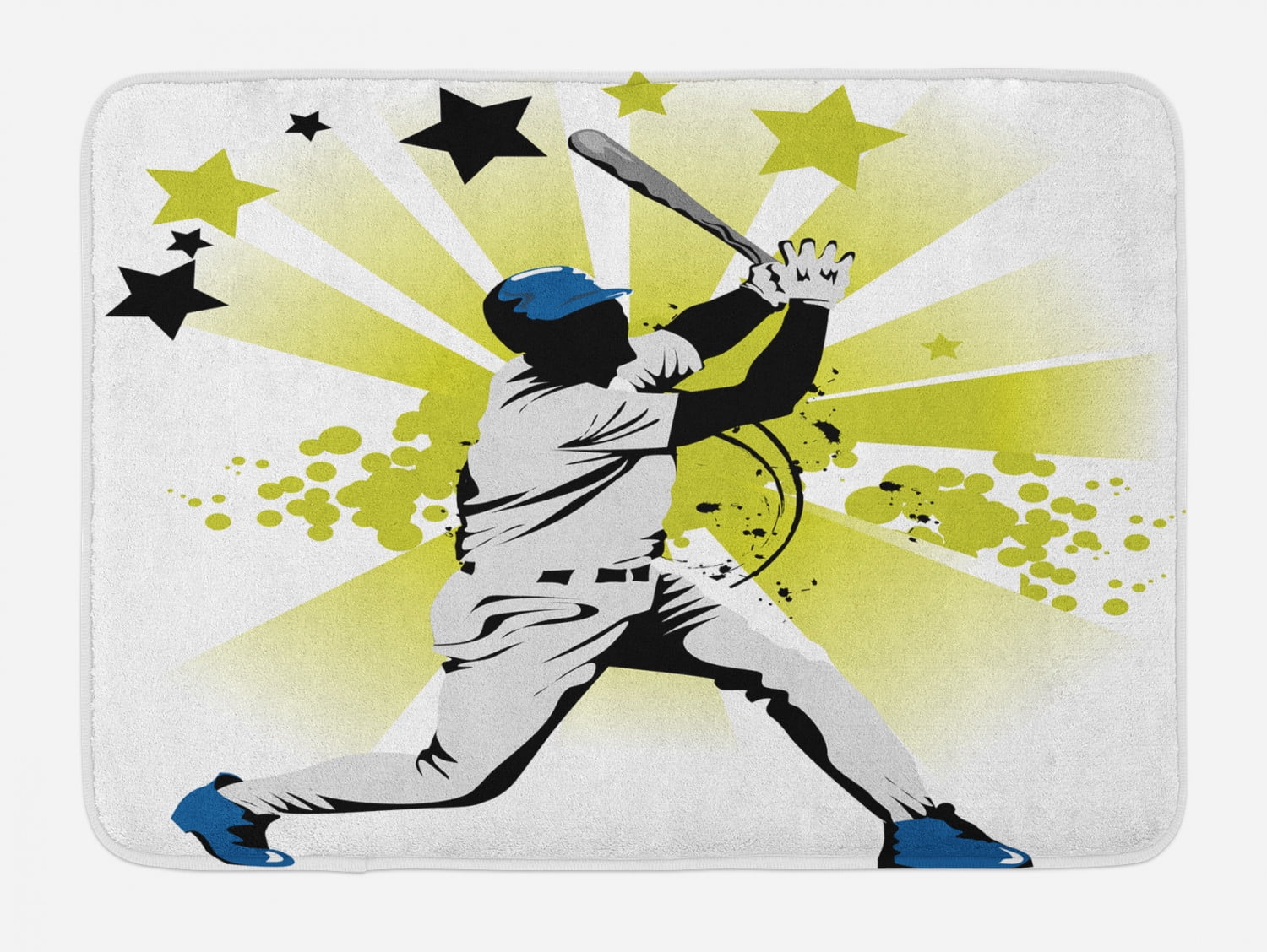 Baseball Bath Mat, Pitcher Hits the Ball Fast Stars All Over the Bat ...