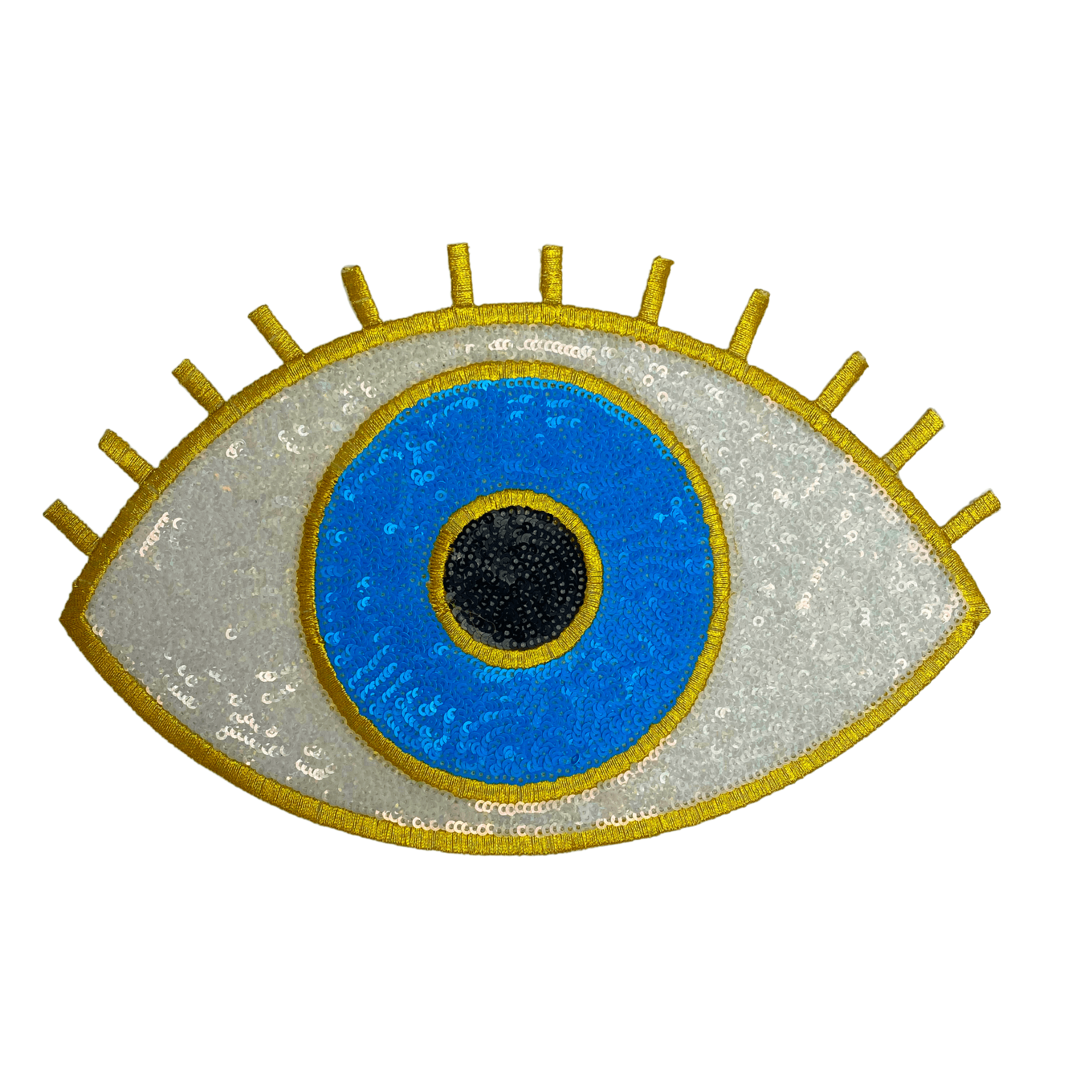 Evil Eye Iron on Sequins Patches Large Blue Gold Embroidered Sewing ...