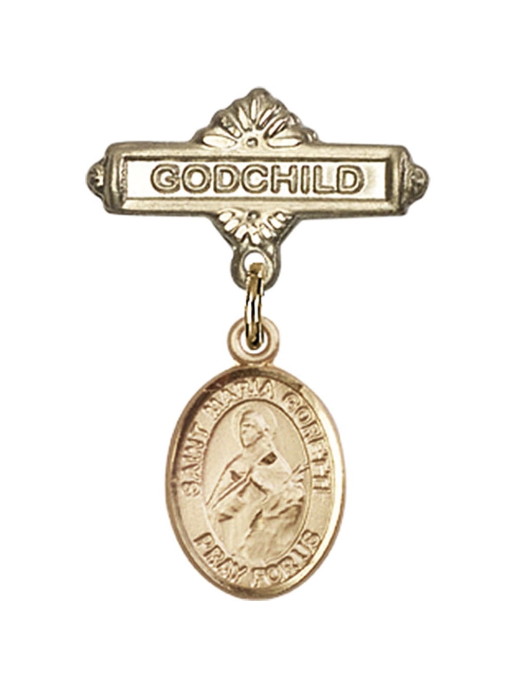 Gold Filled Baby Badge with St. Maria Goretti Charm and Godchild Badge ...