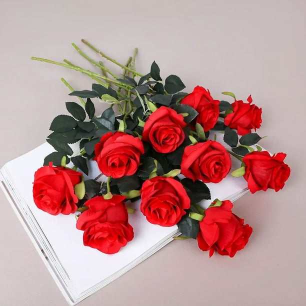 SYWAN 5/10 Pack Artificial Roses Flowers Silk Realistic Blossom Roses ...