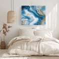 Abstract Marble Texture Canvas Print Wall Art, Blue Shinny Gold White ...