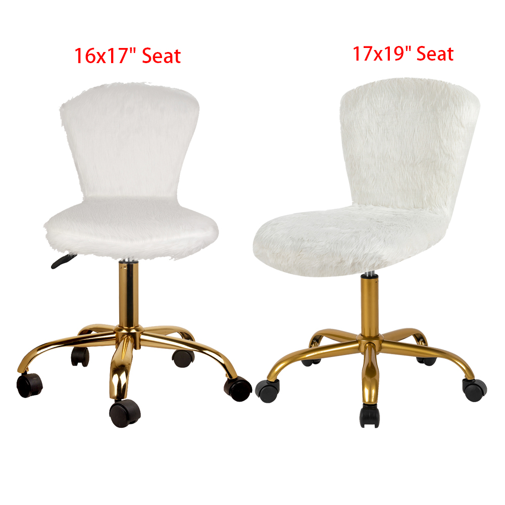 LEEJAY Fuzzy Desk Chairs Set of 2, White Gold Vanity Chair for Kids ...