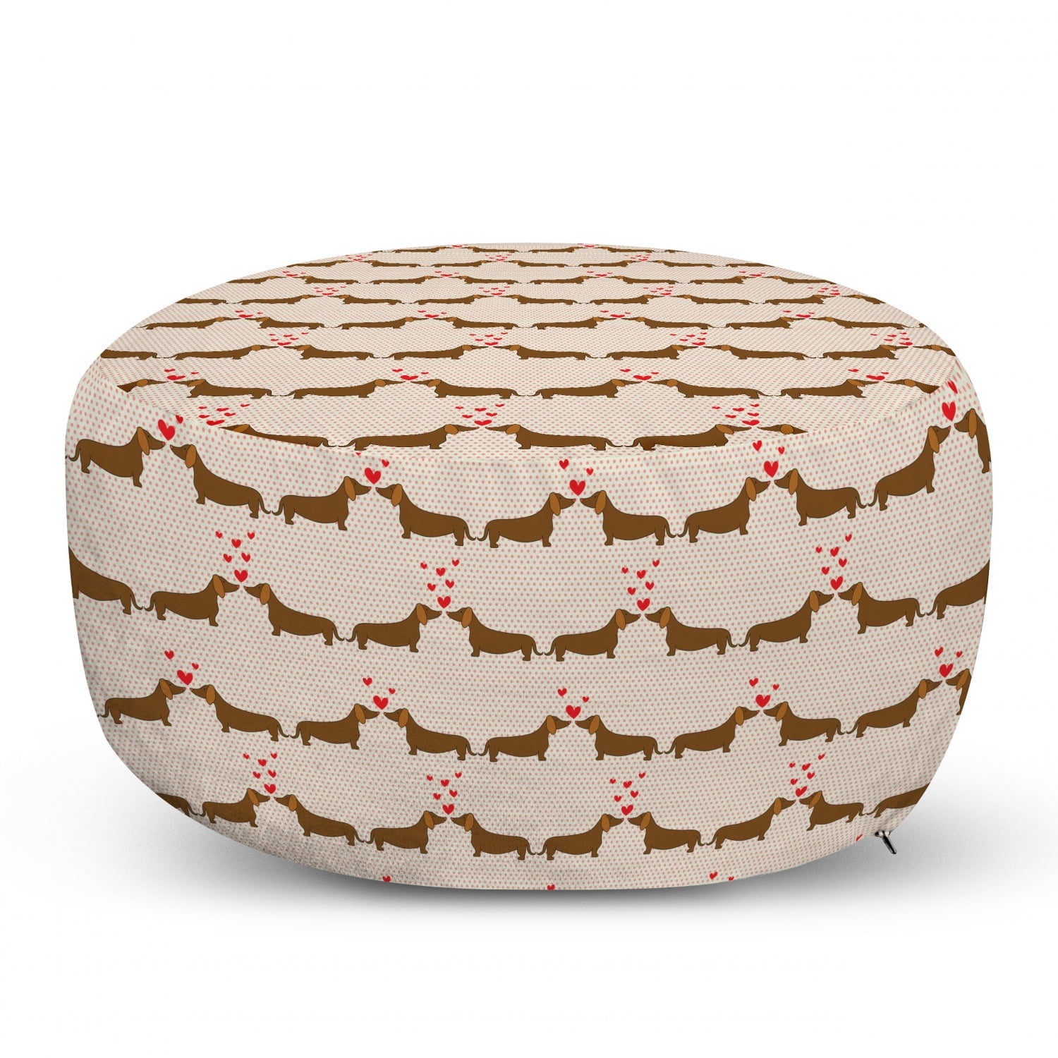 Dachshund Pouf Cover with Zipper, Cartoon Sausage Dogs in Love on Polka ...