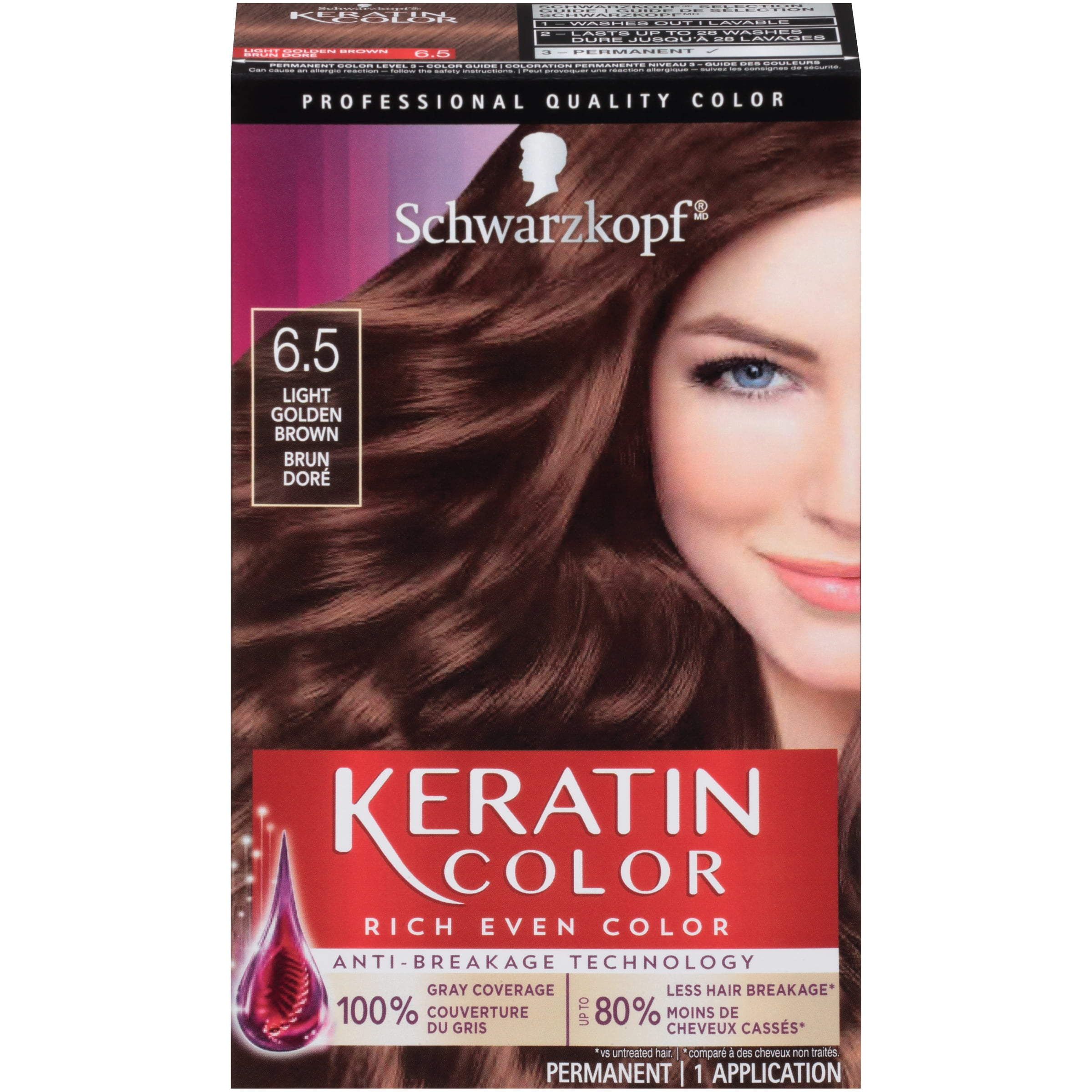 Schwarzkopf Keratin Color Permanent Hair Color Cream, 6.5 Light Golden ...