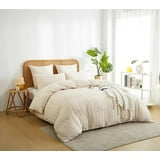 Boho Queen Size Microfiber Beige Duvet Cover Set, Striped Textured ...