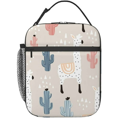 Lamma Alpaca Cactus Lunch Bags Lunch Box with Water Bottle Pocket Cute ...