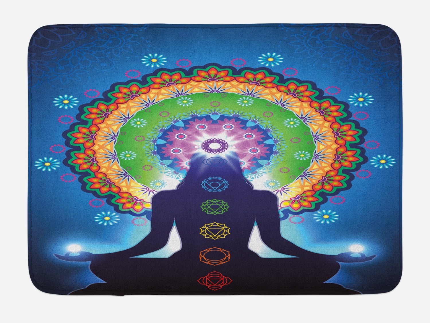 Chakra Bath Mat, Silhouette of Woman Doing Yoga with Vertical Blending ...