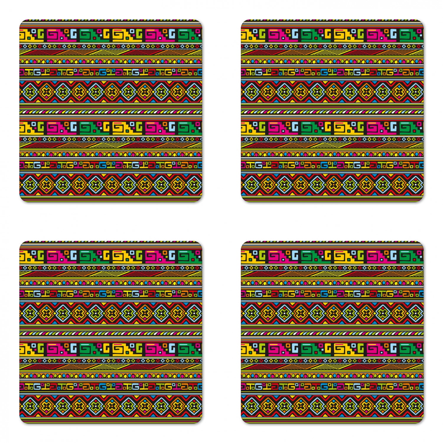 Tribal Coaster Set of 4, Design with Colorful Geometrical Details ...