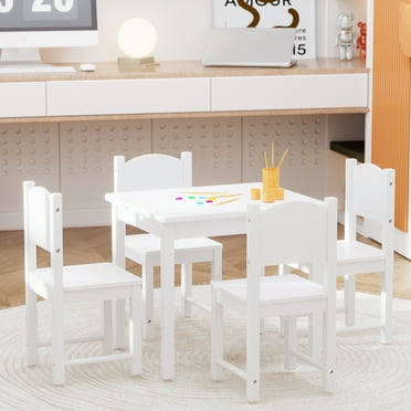 Timy Kids Table and 2 Chairs Set, Solid Hard Wood, White - Walmart.com