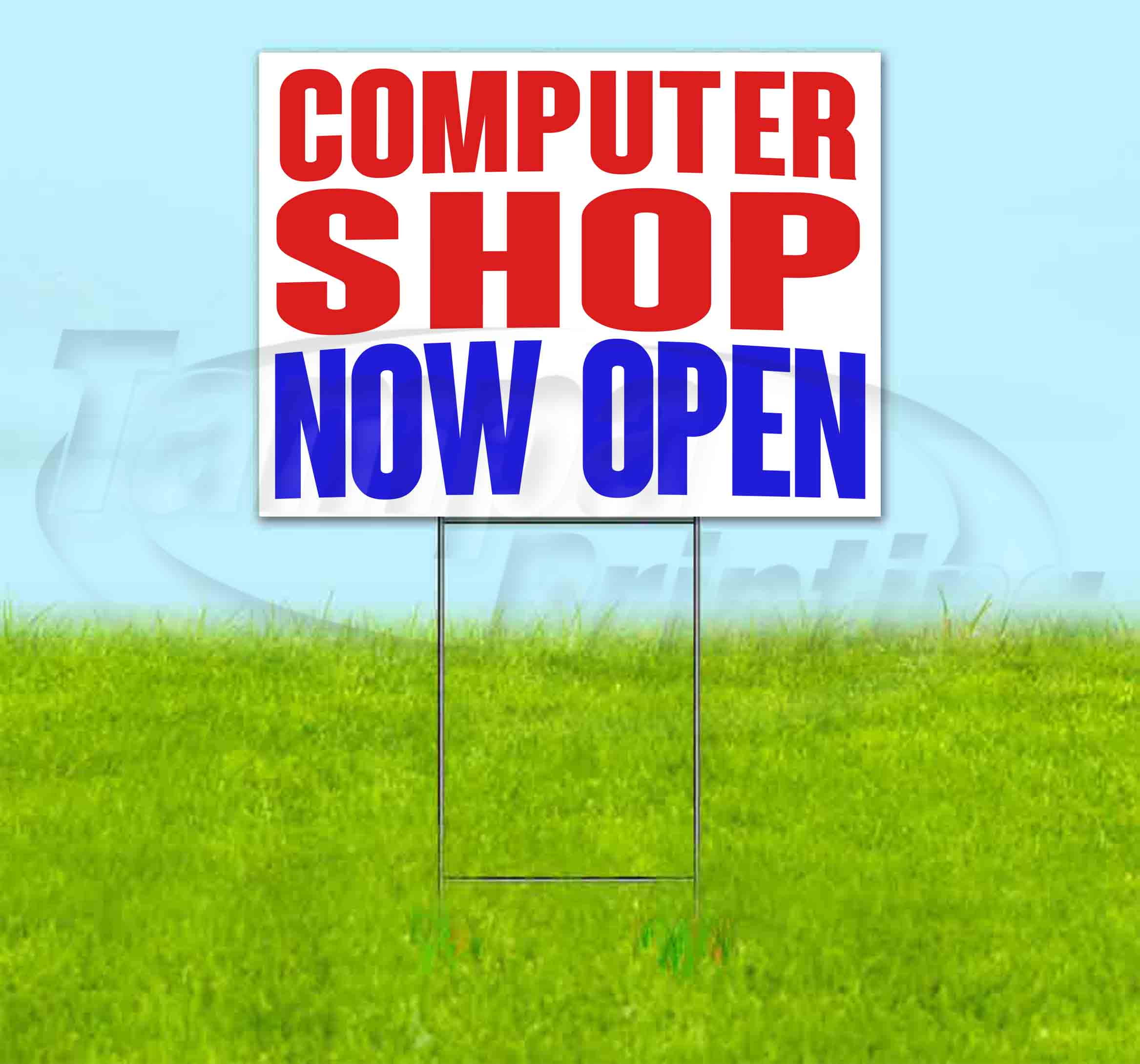 Computer Shop Now Open (18" x 24") Yard Sign, Includes Metal Step Stake ...