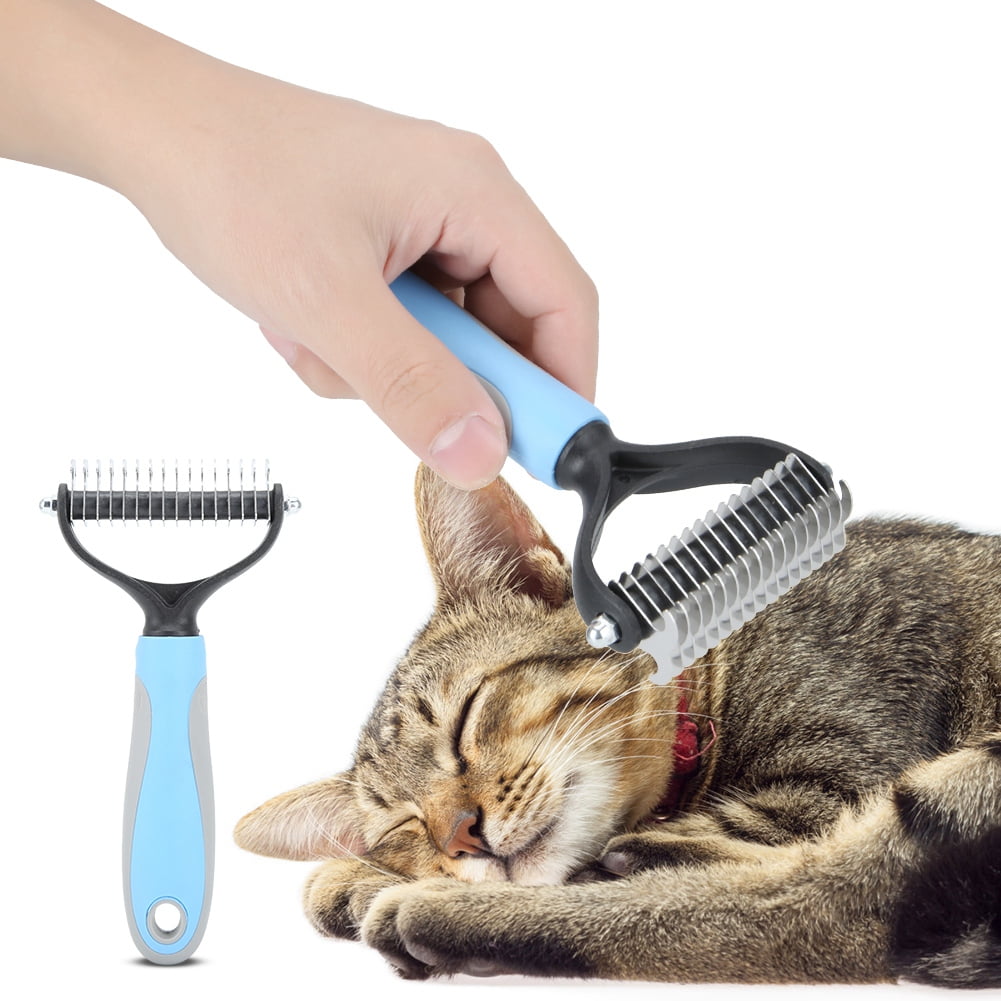 Dewin Pet Dog Cat Fur Hair Knot Cutter Rake Hair Removal Comb Brush Grooming Toolblue S