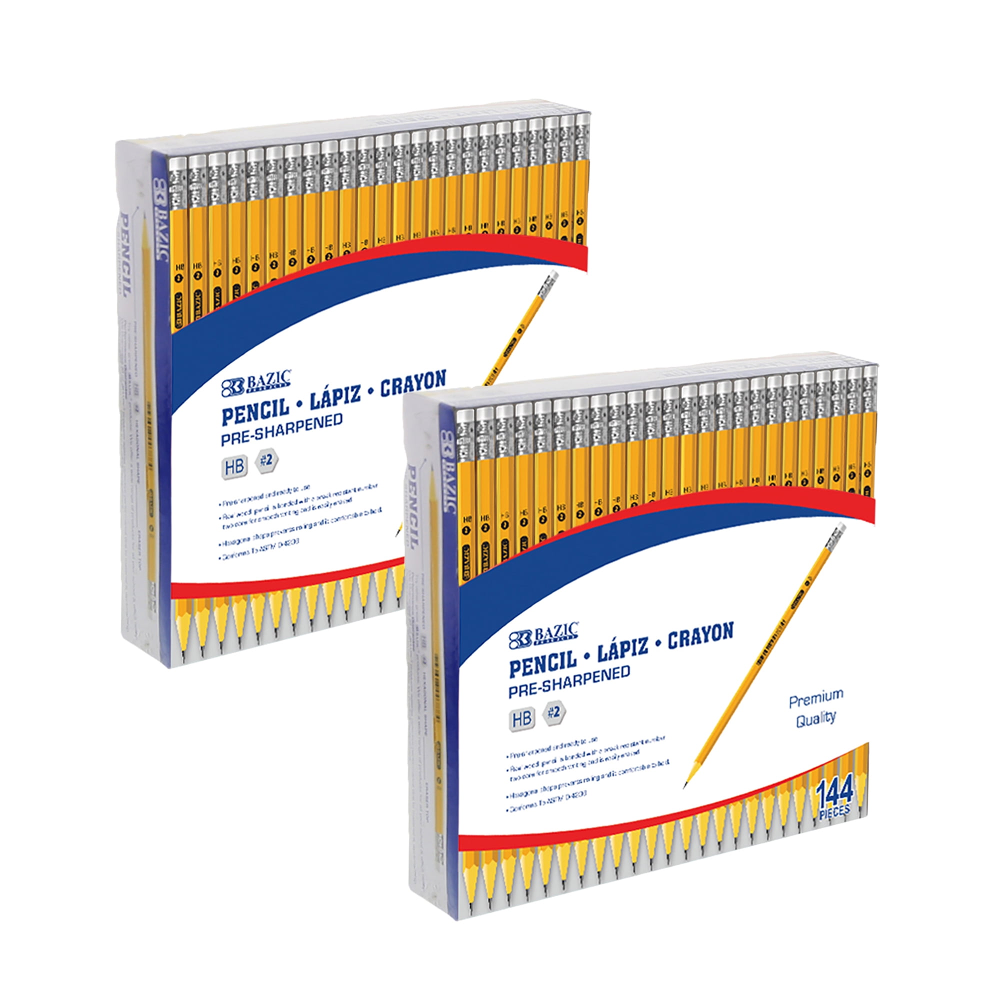 BAZIC Pencil Wood Pre-Sharpened Pencil #2 HB Yellow Pencils (144/Pack ...