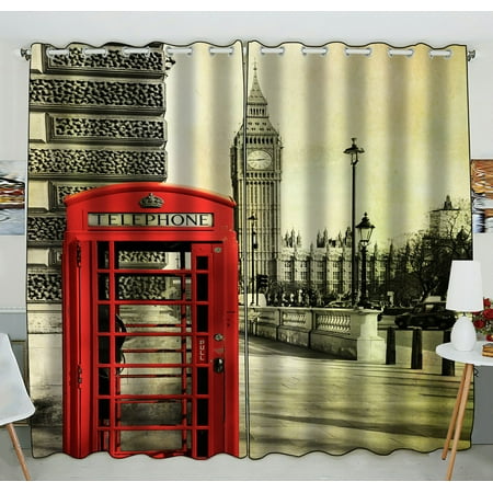 BSDHOME City Window Curtain, Red Telephone Booth with the Big Ben ...