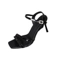 Bkhluea Women Dual Thin Strap Rhinestone Buckle Ankle Strap Stiletto ...
