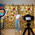 Floral Bees Photography Backdrop 12x8FT, Retro Yellow Red Flowers Leaf ...
