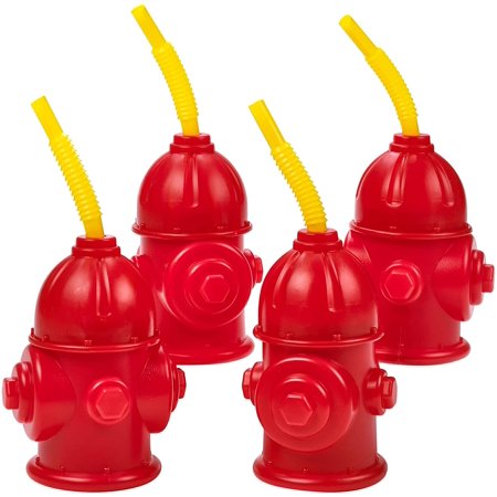 Straw Fire Hydrant Cups with Lids - (Pack of 4) Reusable 12 oz, Red ...