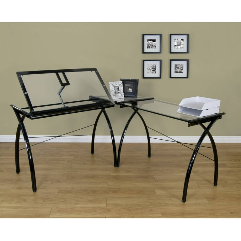 Studio Designs Futura Adjustable Metal and Glass Desk Black Clear