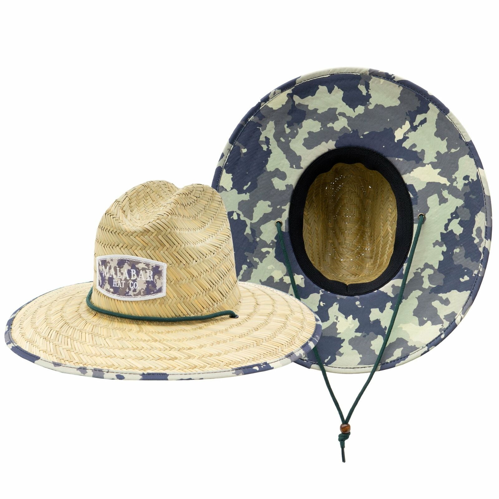 Green Camo Fabric Pattern Print Straw Sunhat Men & Women, Lifeguard Hat ...