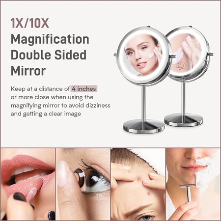 Lighted Makeup Mirror, 10x Magnifying Double Sided LED Vanity Mirror ...