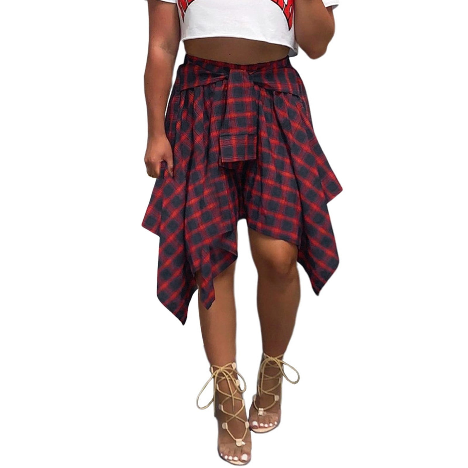 Akiihool Mini Skirt Shorts for Women Summer Casual Linen High Waisted Skorts Flowy Ruffle Wrap ...