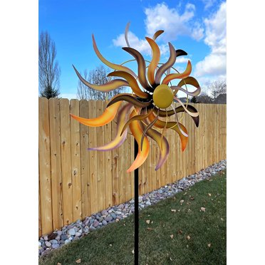 Large Kinetic Metal Brown Owl, Wind Spinner Garden Art & Yard Stake ...