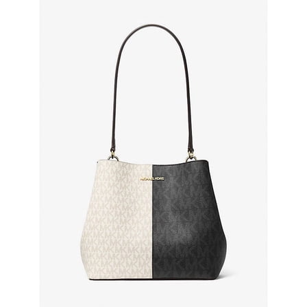 Michael Kors Pratt Medium Signature Logo and Metallic Shoulder Bag ...