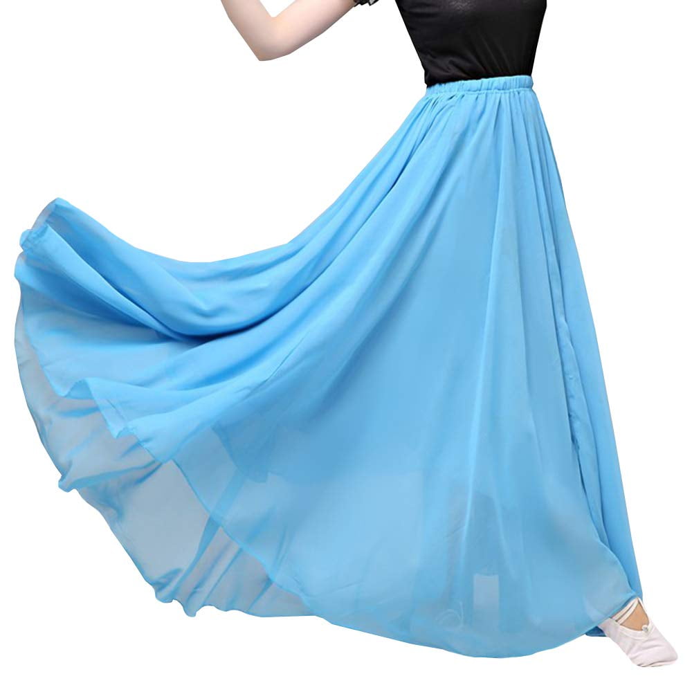 YM YOUMU Women Chiffon Dance Swing Skirt Elastic Waist Ballroom ...