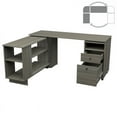 Inval L-Shaped Reversible Computer Desk, Smoke Oak - Walmart.com