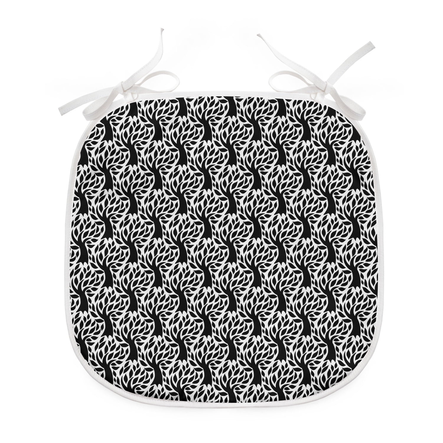 Floral Dining Chair Pad, Pattern with Tree Silhouette and Leaves for ...