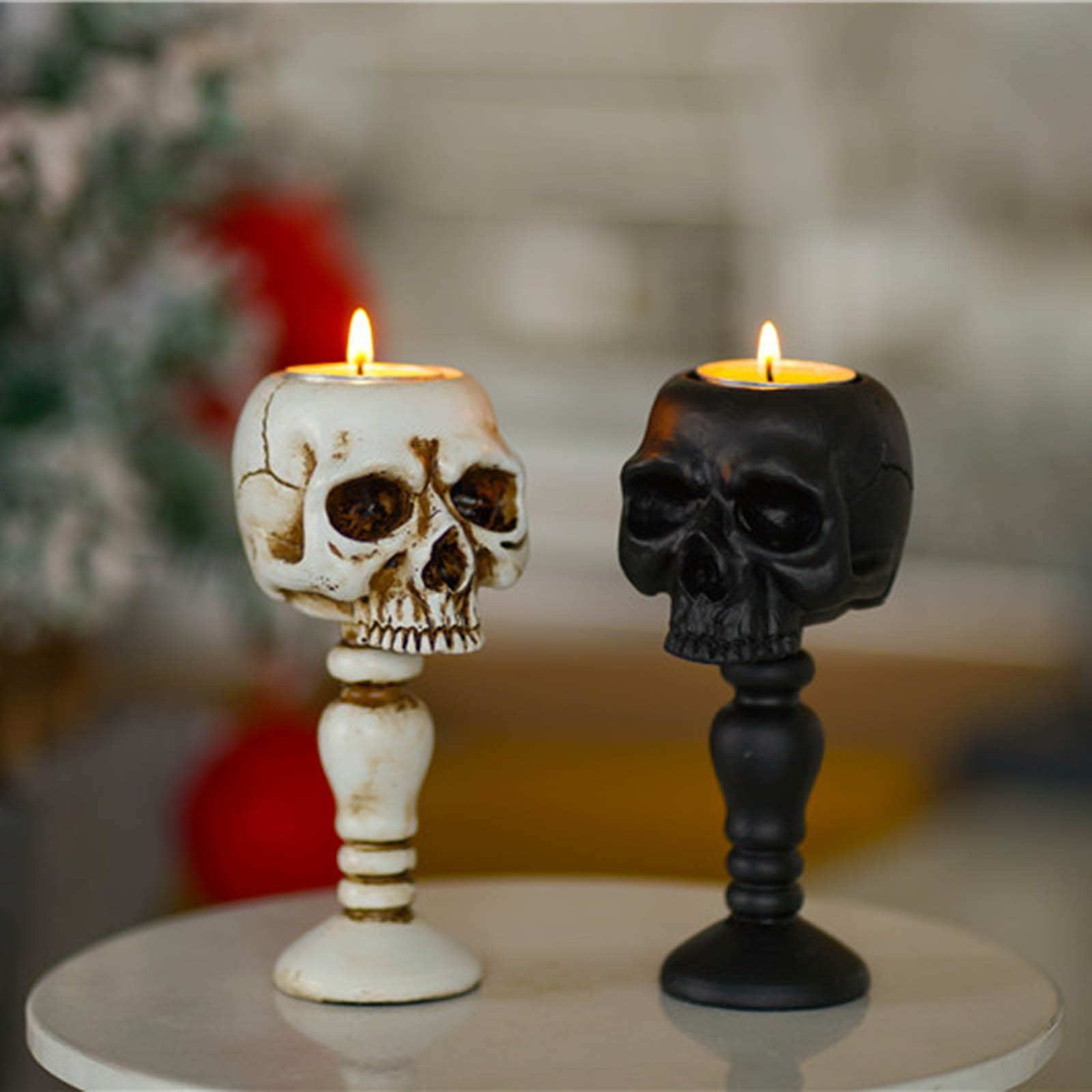 Skull Candle Holder - Gothic Tabletop Cranium Skeleton Head Candlestick ...