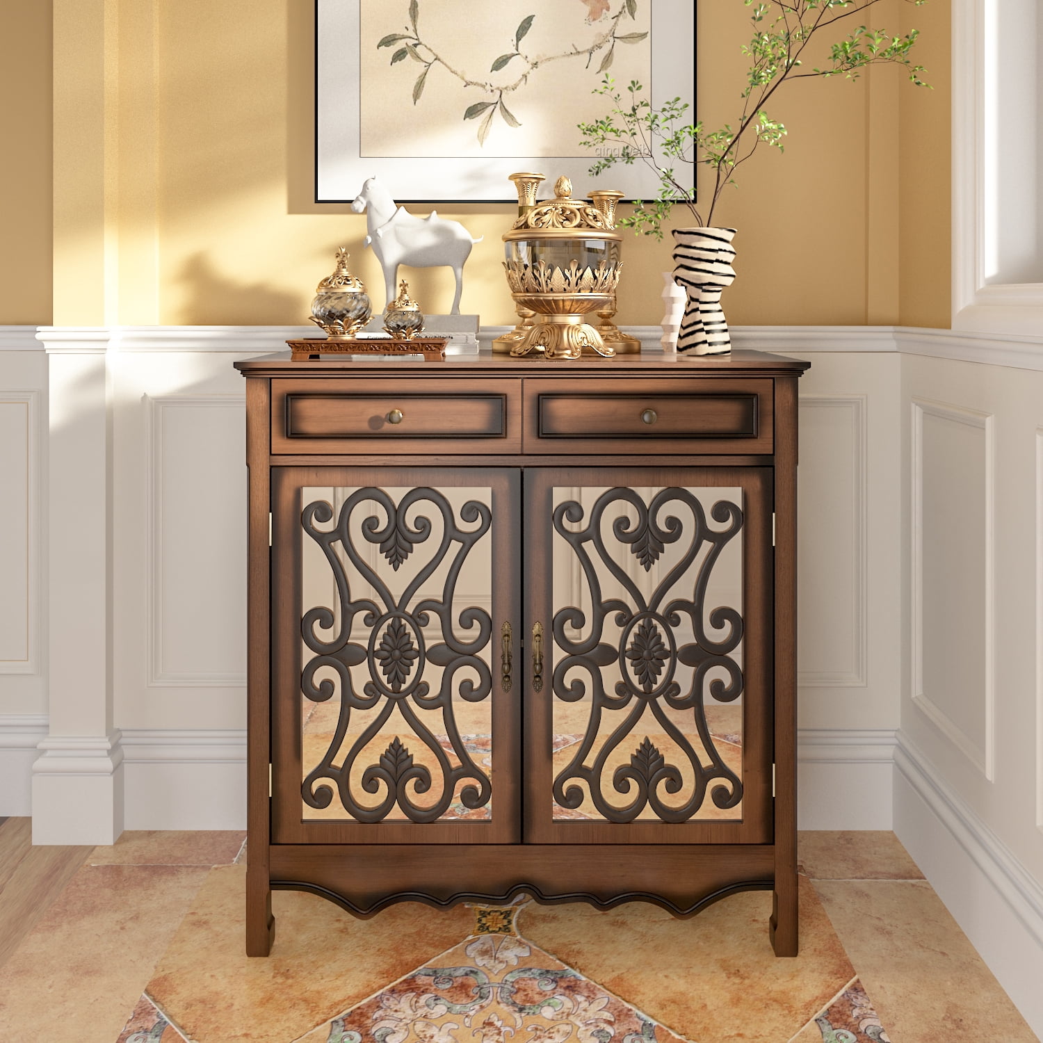 Timechee Accent Cabinet with 2 Drawers, Buffet Storage Cabinet with ...