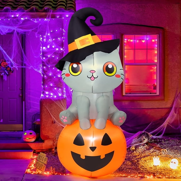 Joyfy 5 FT Halloween Inflatable Pumpkin Ghost with Colorful LED Lights ...