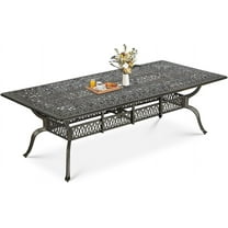 Cast Aluminum Outdoor Dining Table with Umbrella Hole, Floral Lattice ...