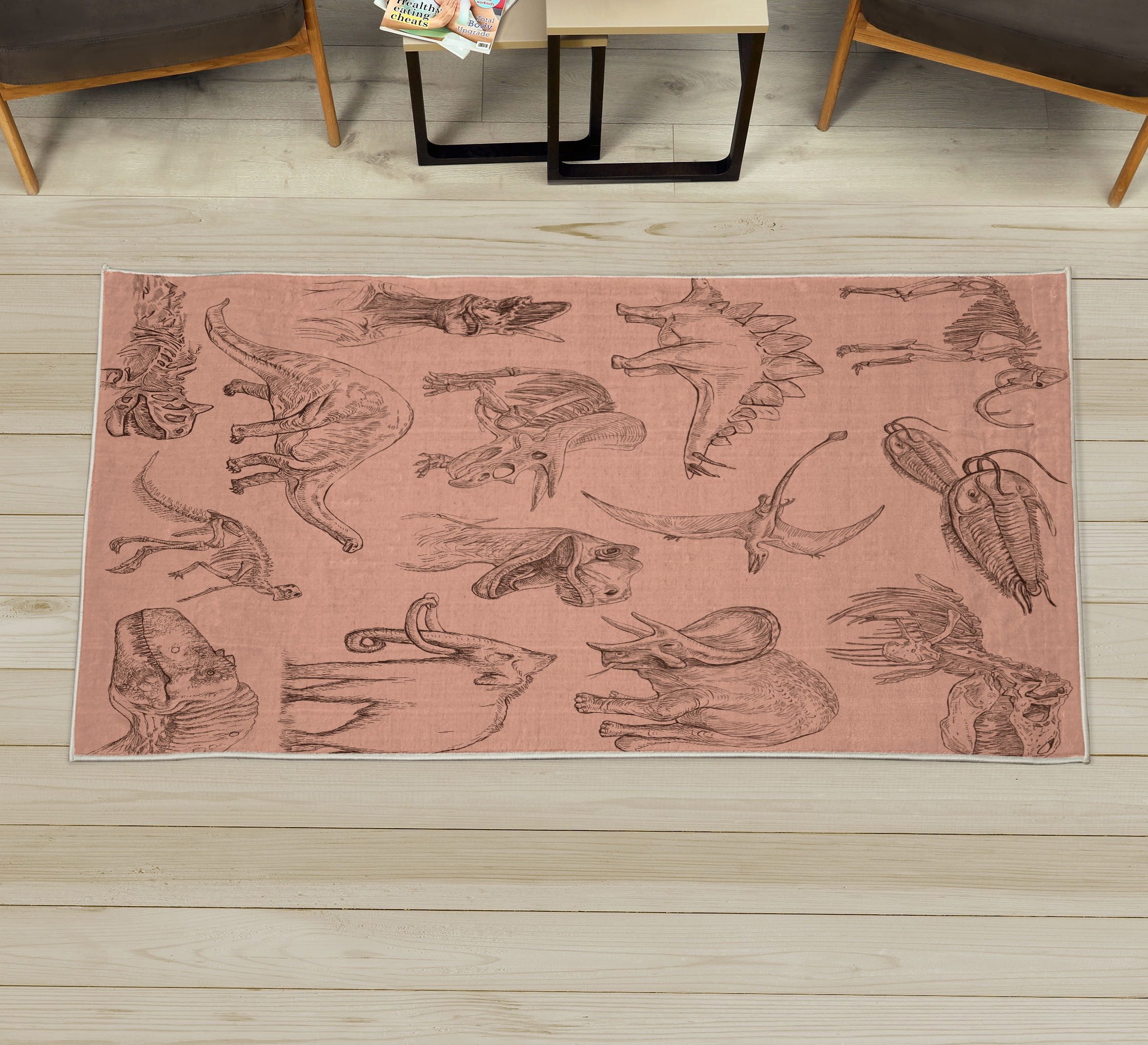 Jurassic Decorative Rug, Arrangement of Various Dinosaurs Illustrations ...