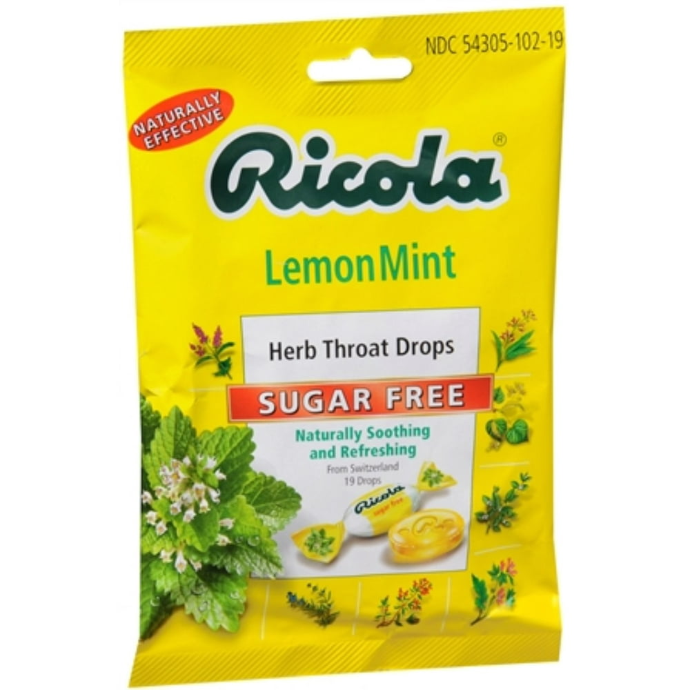 Ricola Sugar Free Herb Throat Drops Lemon Mint 19 Each (Pack of 6) - Walmart.com - Walmart.com