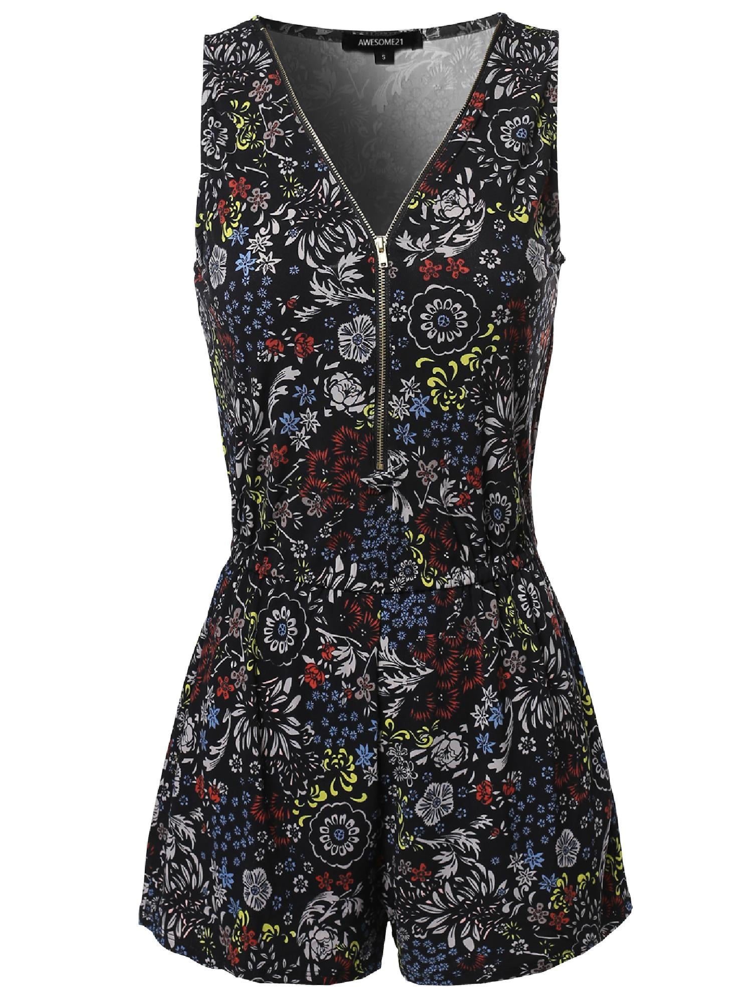 FashionOutfit Women's Floral Design Printed Sleeveless Zipper Front ...