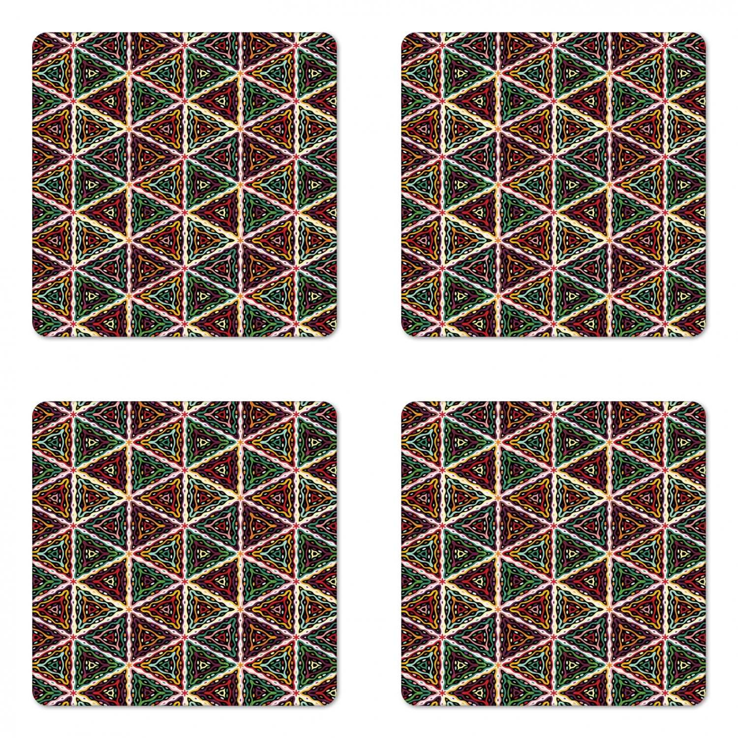 African Coaster Set of 4, Grunge Triangle Design Colorful Geometric ...