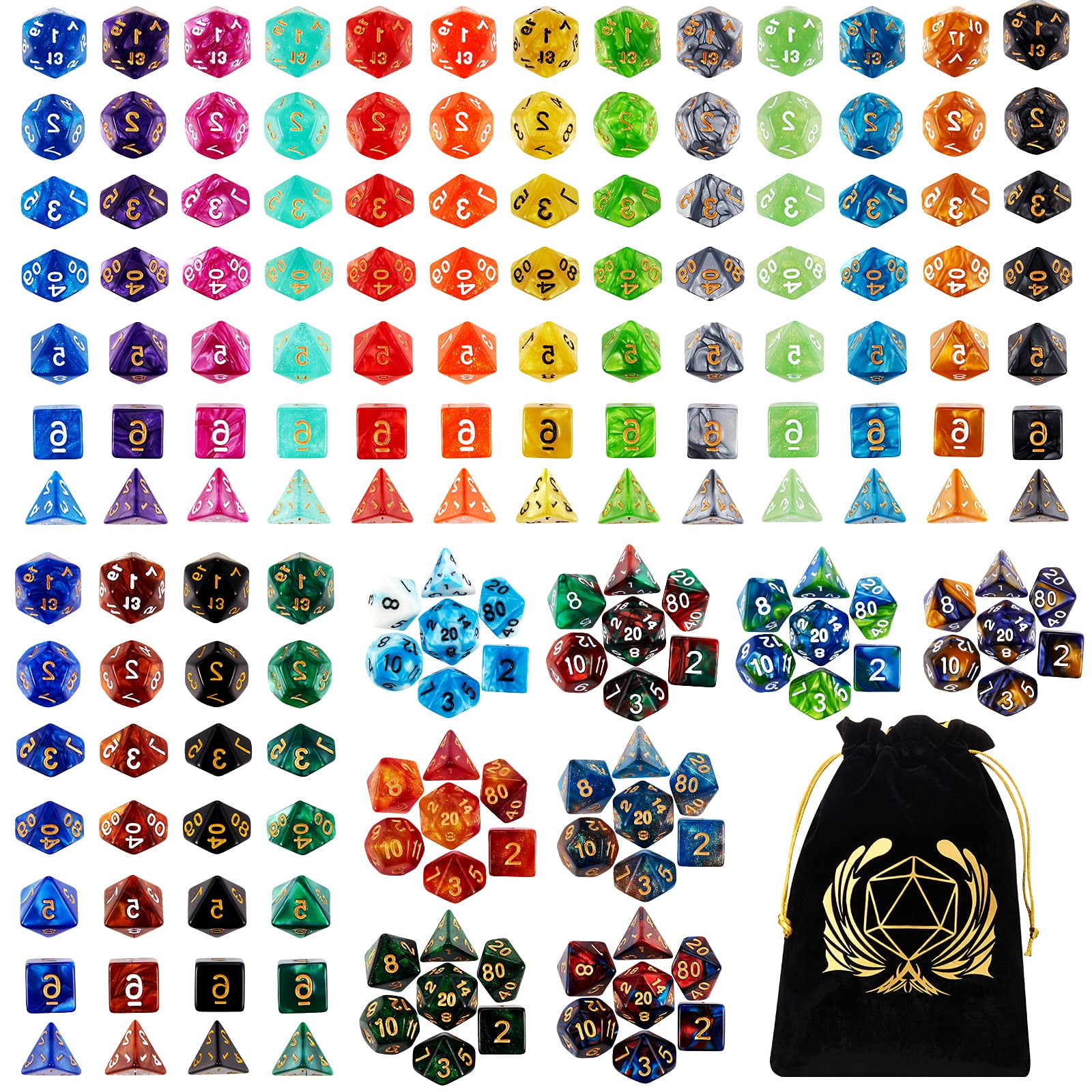 Juego de dados DND Coyeken 175 de poliedro, 25 colores, con bolsa ...