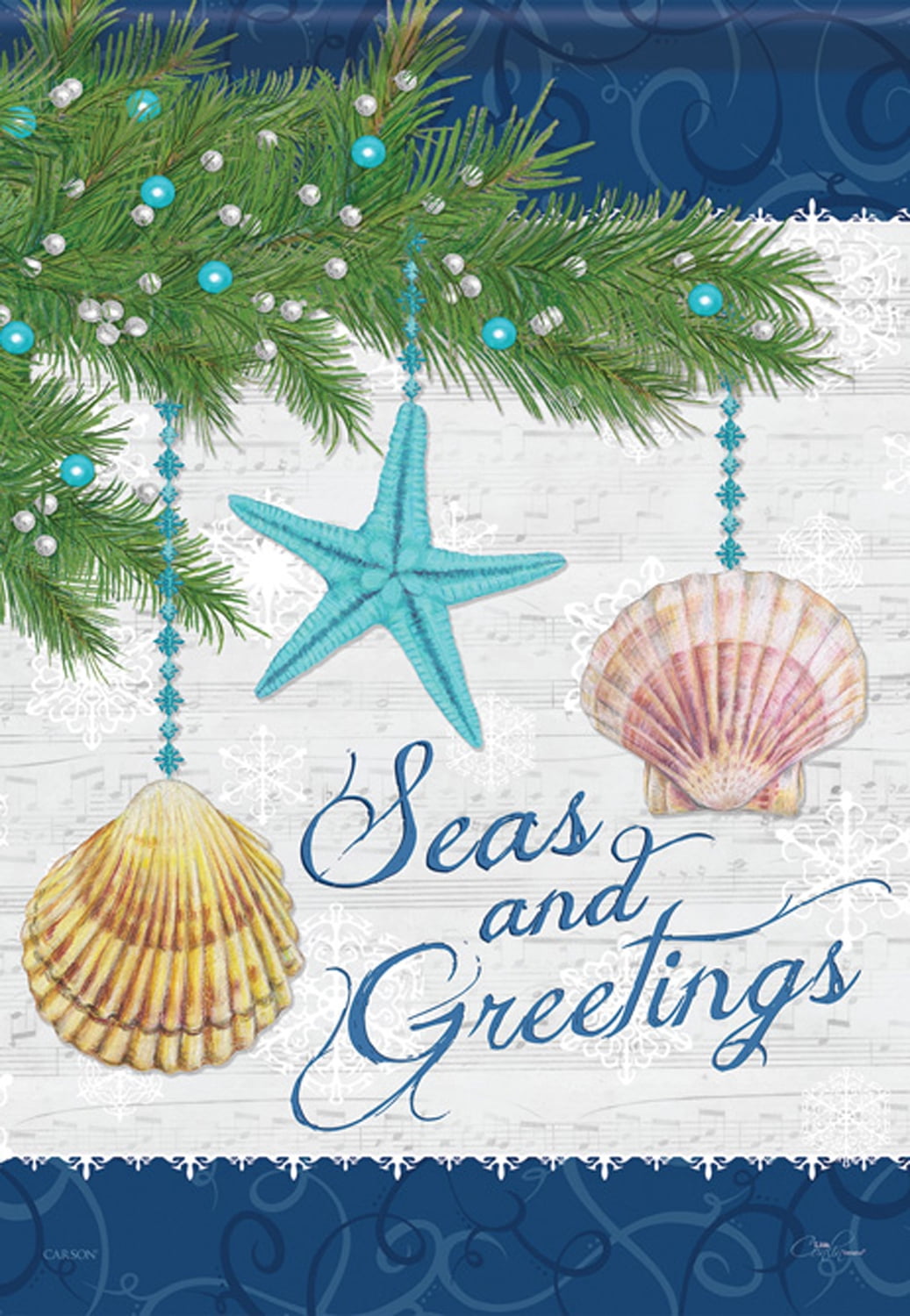 Seas & Greetings Holiday House Flag Nautical Christmas Shells Star Fish ...