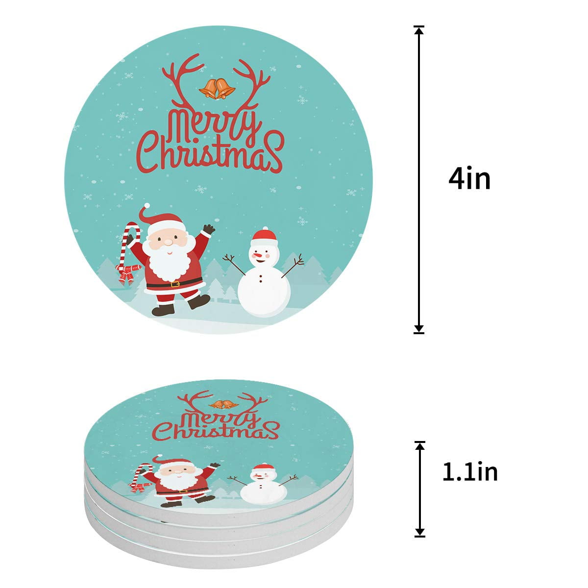 FMSHPON Merry Christmas Santa Claus Set of 6 Round Coaster for Drinks ...
