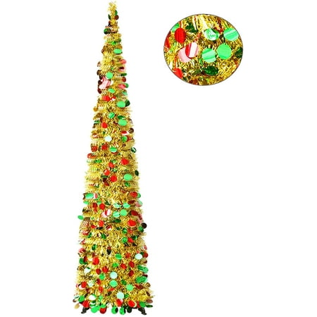 Collapsible Christmas Trees- Tinsel Artificial Xmas Tree with Stand 5 ...