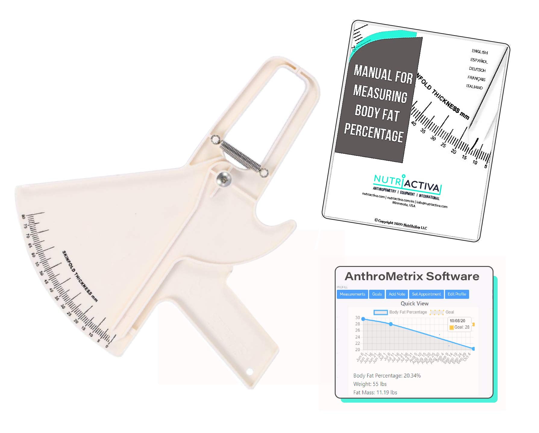 Slim Guide Skinfold Caliper with Body Fat Software and Multilingual ...