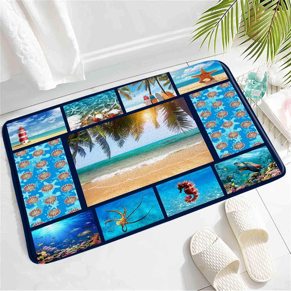 Ocean Beach Bath Mat,Blue Sky Sea Tropical Palm Trees Cool Summer ...