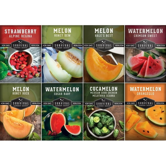Survival Garden Seeds, Heirloom Melon and Watermelon Seed Collection, 6 ...