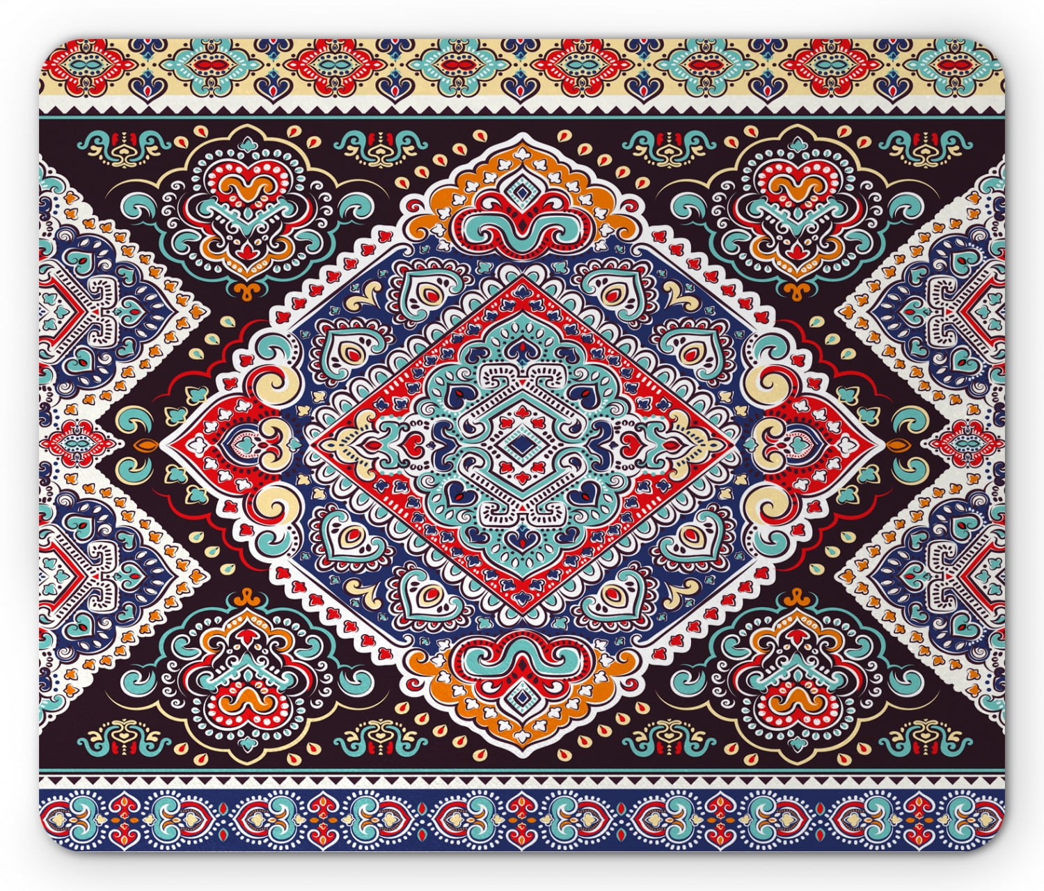 Ethnic Mouse Pad, Vibrant Vintage Framework Bohemian Curvy Ornate ...