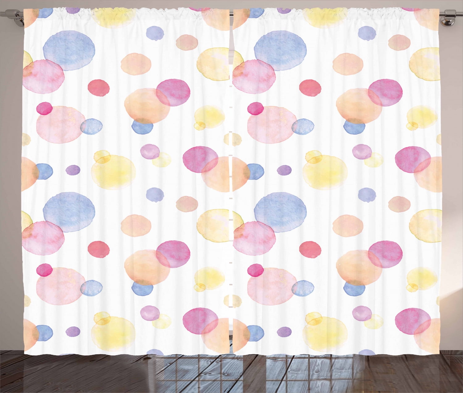 Pastel Curtains 2 Panels Set, Watercolor Texture Liquid Paint Drops ...