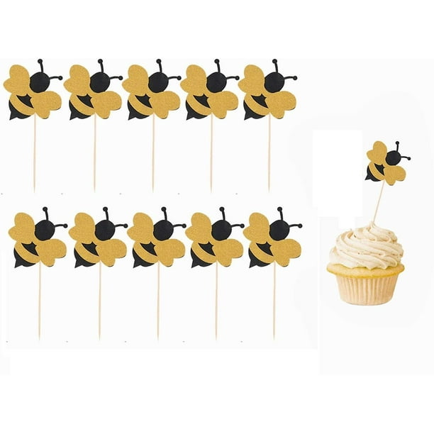 Paquete de 50 abeja Cupcake Toppers Glitter Bumble Bee Cupcake Toppers ...