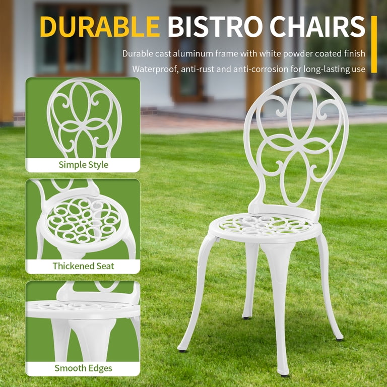 White Metal Bistro Set Of 1 Table And 2 Chairs Walmart Outdoor