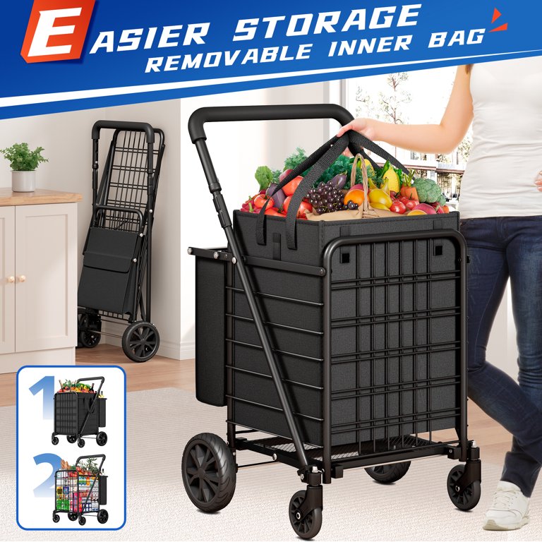 Carts With Wheels Foldable Shopping Cart With Wheels - Adjustable ...