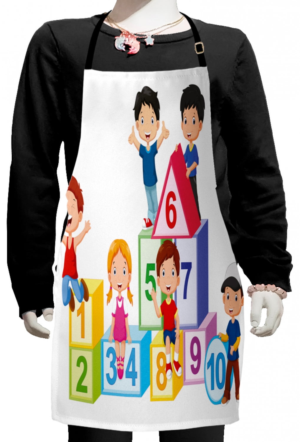 Educational Kids Apron, Happy Kids Boys and Girls with Number Blocks ...